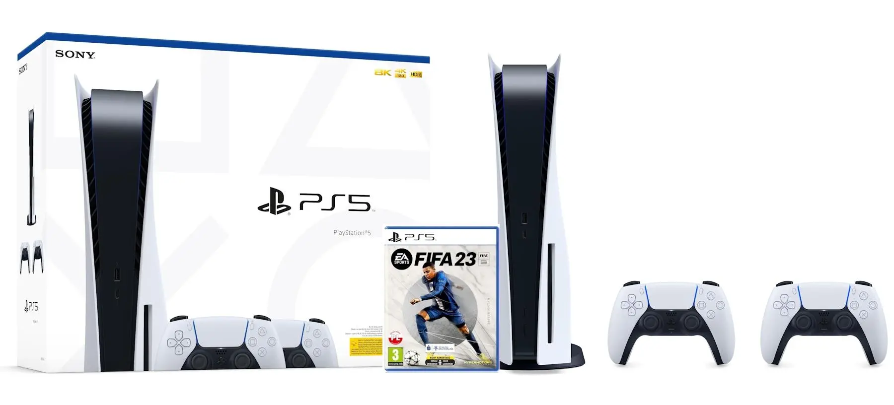 Sony PlayStation 5 (PS5) z napędem + Dodatkowy Pad Biały + FIFA 23 ...